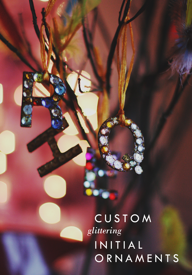 Custom Glittering Initial Ornaments - Aunt Peaches